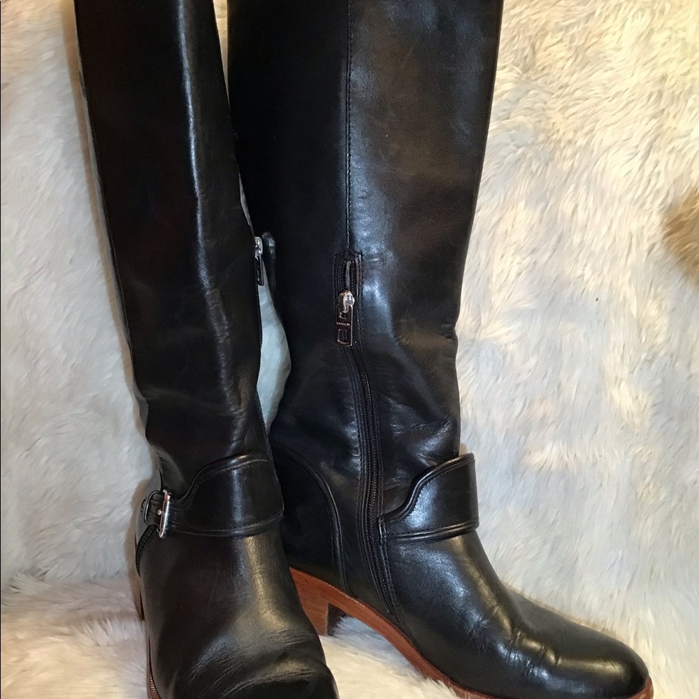 Coach Cecelia Black Leather Riding Boots Size 8 - Gem